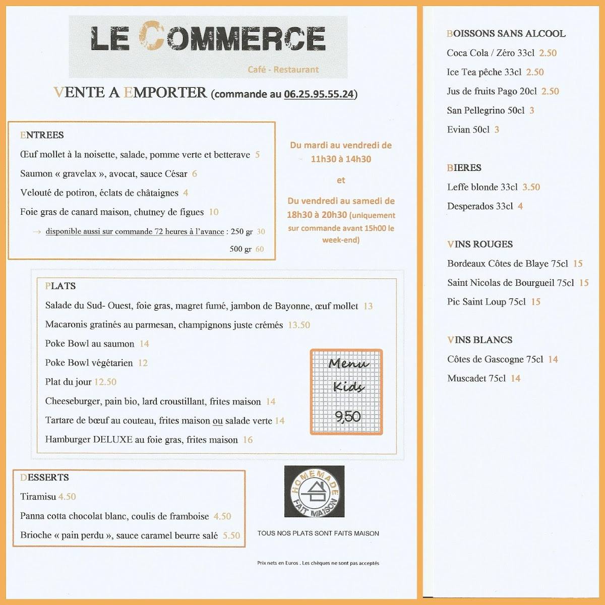 Menu au Le Commerce La Rochelle restaurant, La Rochelle, 6 Place De Verdun