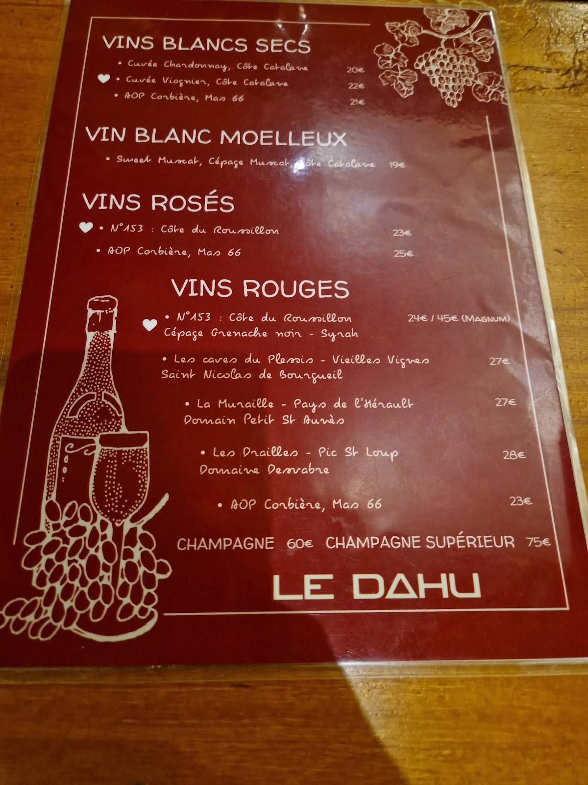 Menu au Le Dahu restaurant, Toulouse, 10 Rue des Blanchers