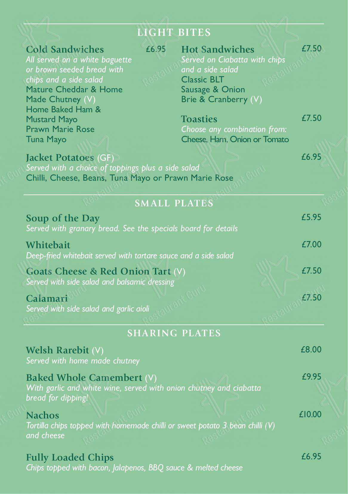 Menu at Le De Spencers Arms pub & bar, High Wycombe