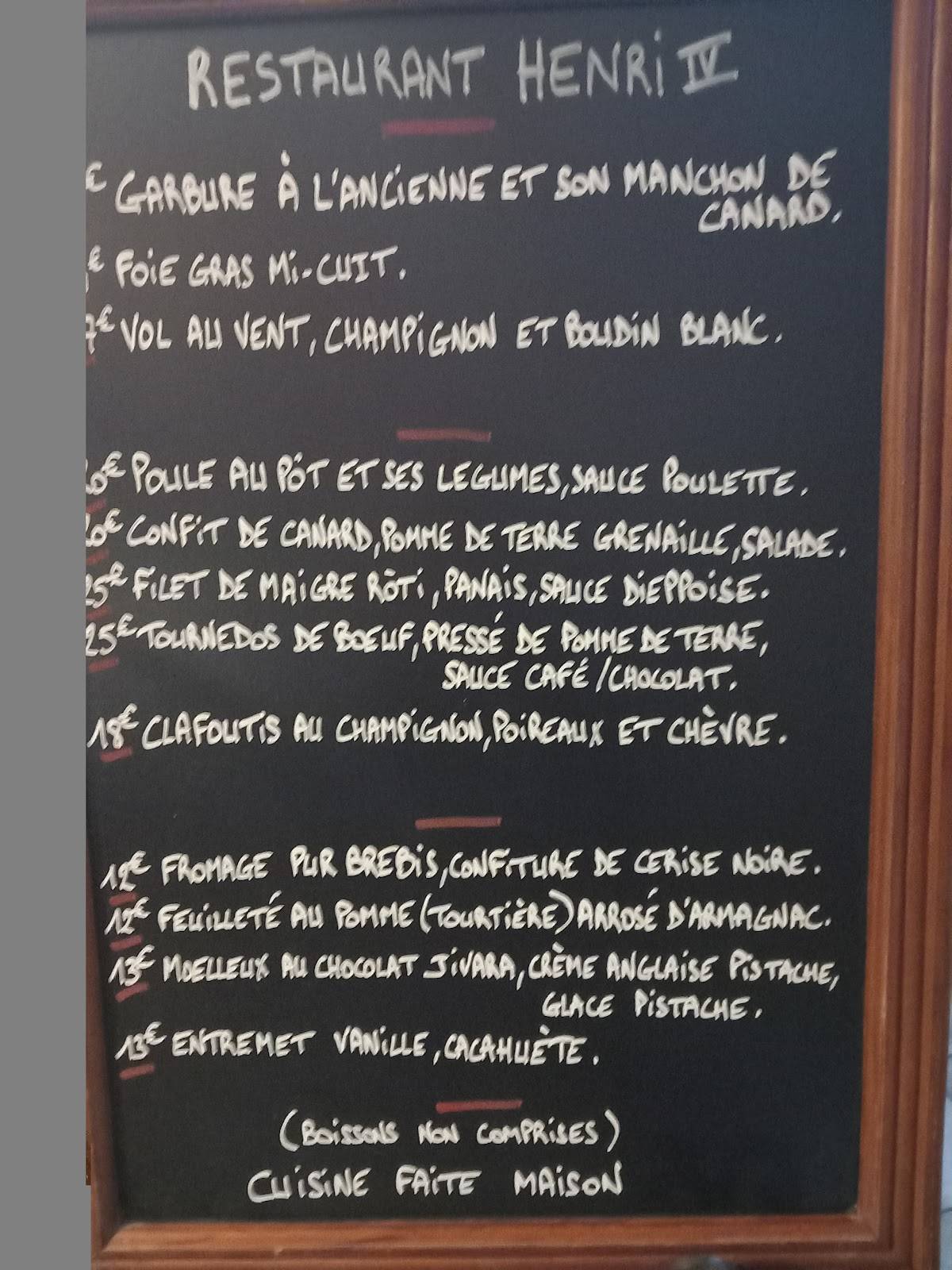Menu au Le Henri IV restaurant, Pau