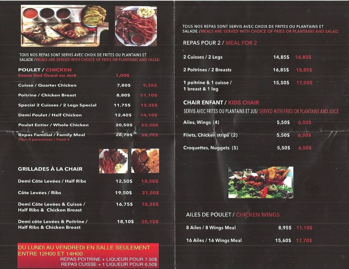Menu au Maître Boukan restaurant, Laval, Blvd. de la Concorde E