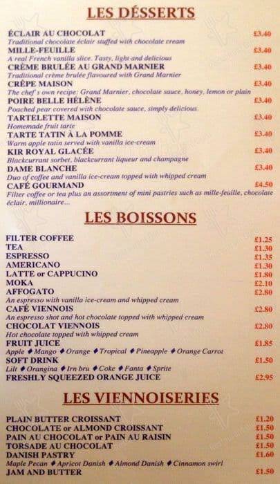 Menu at Le Marche Francais restaurant, Edinburgh