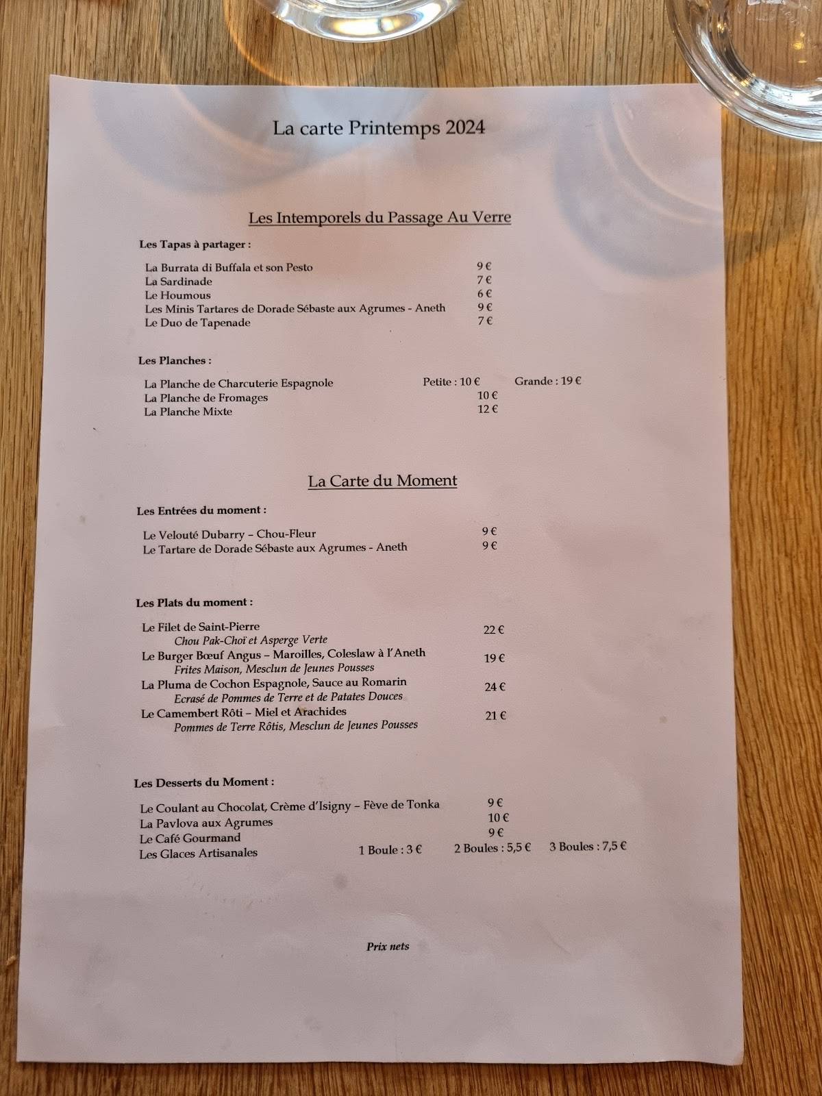 Menu au Le Passage au Verre restaurant, Laon