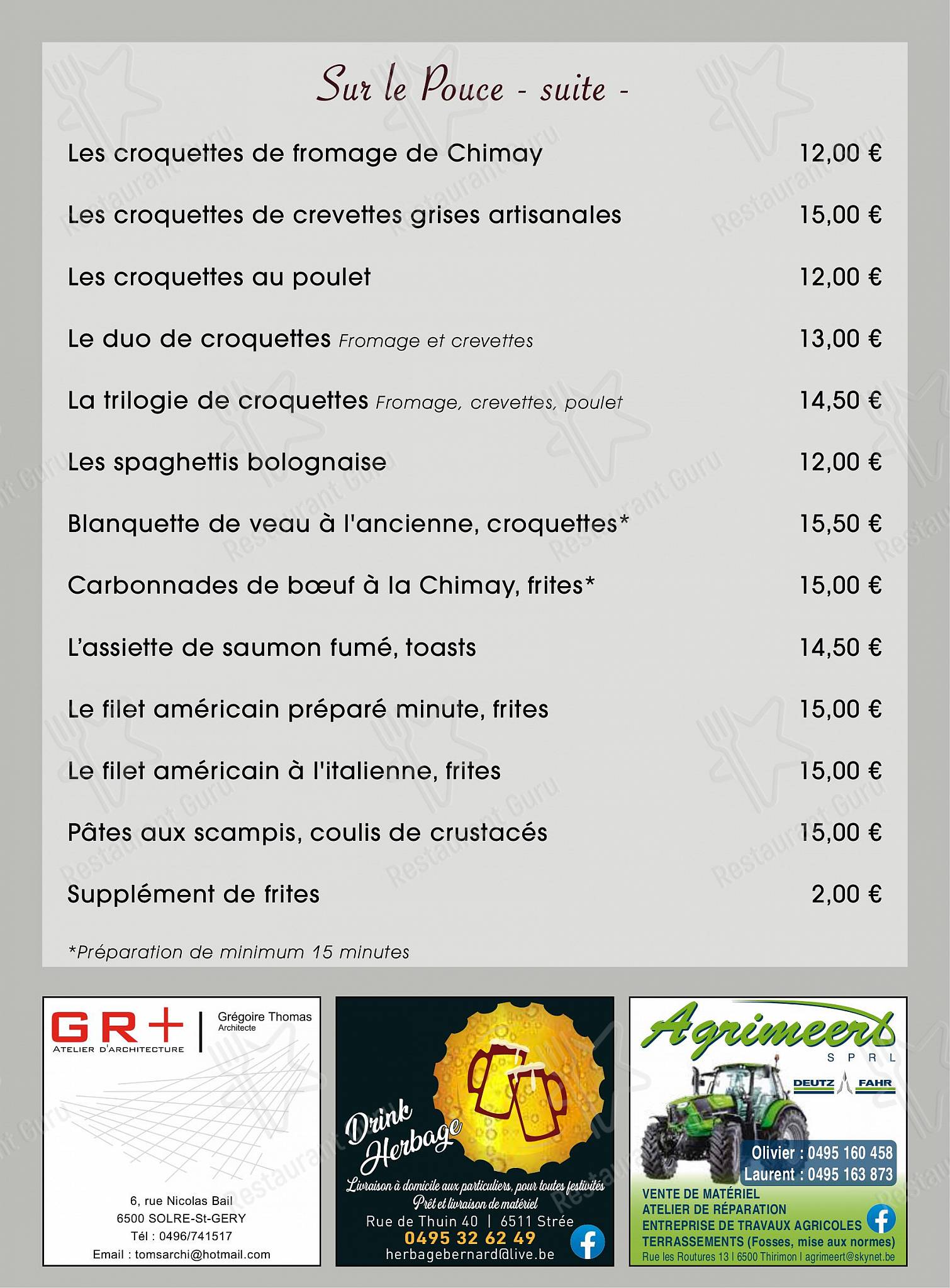 Menu au Le Picotin, Beaumont