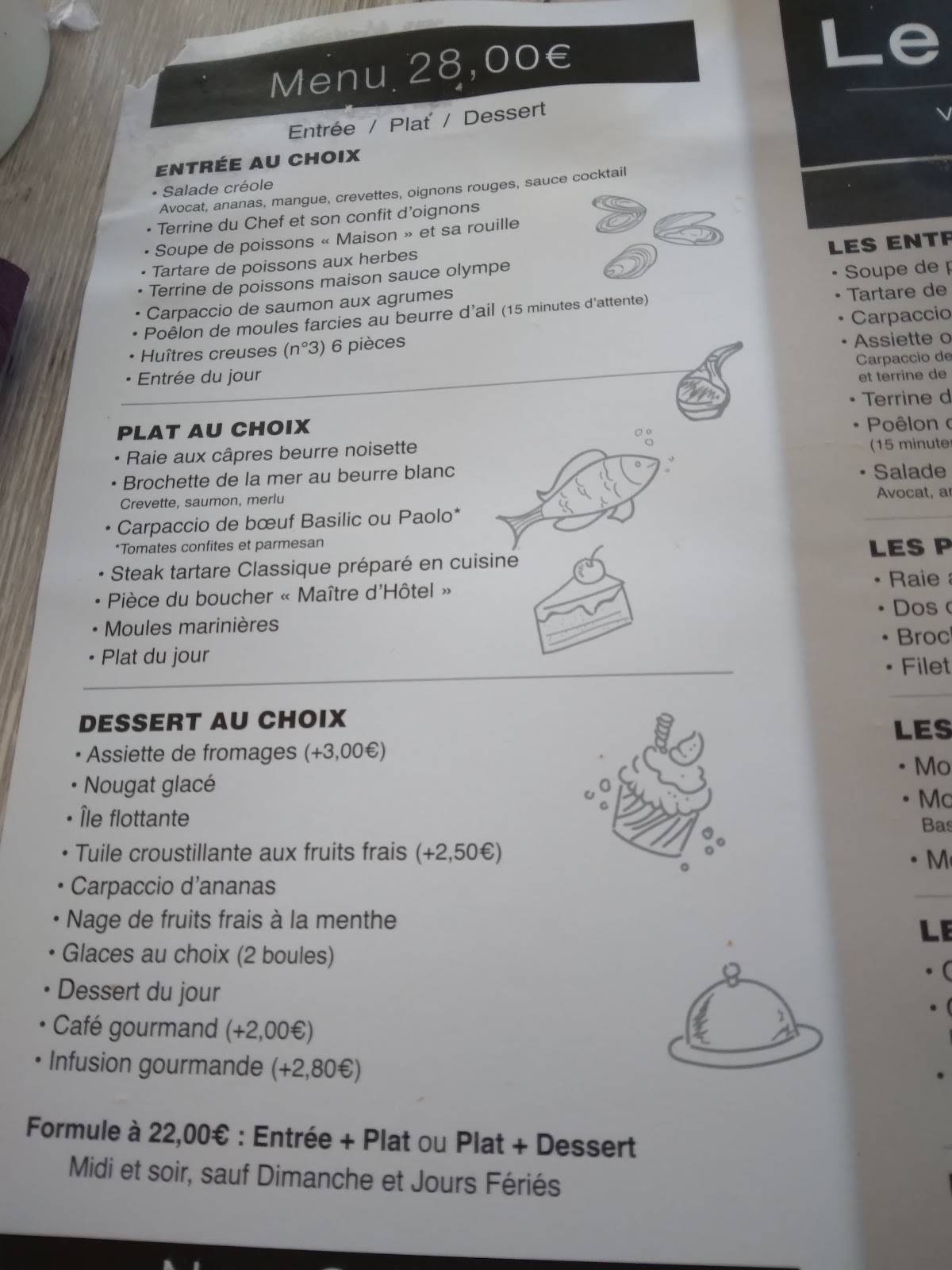 Menu au Le T. Bone restaurant, Le Pouliguen