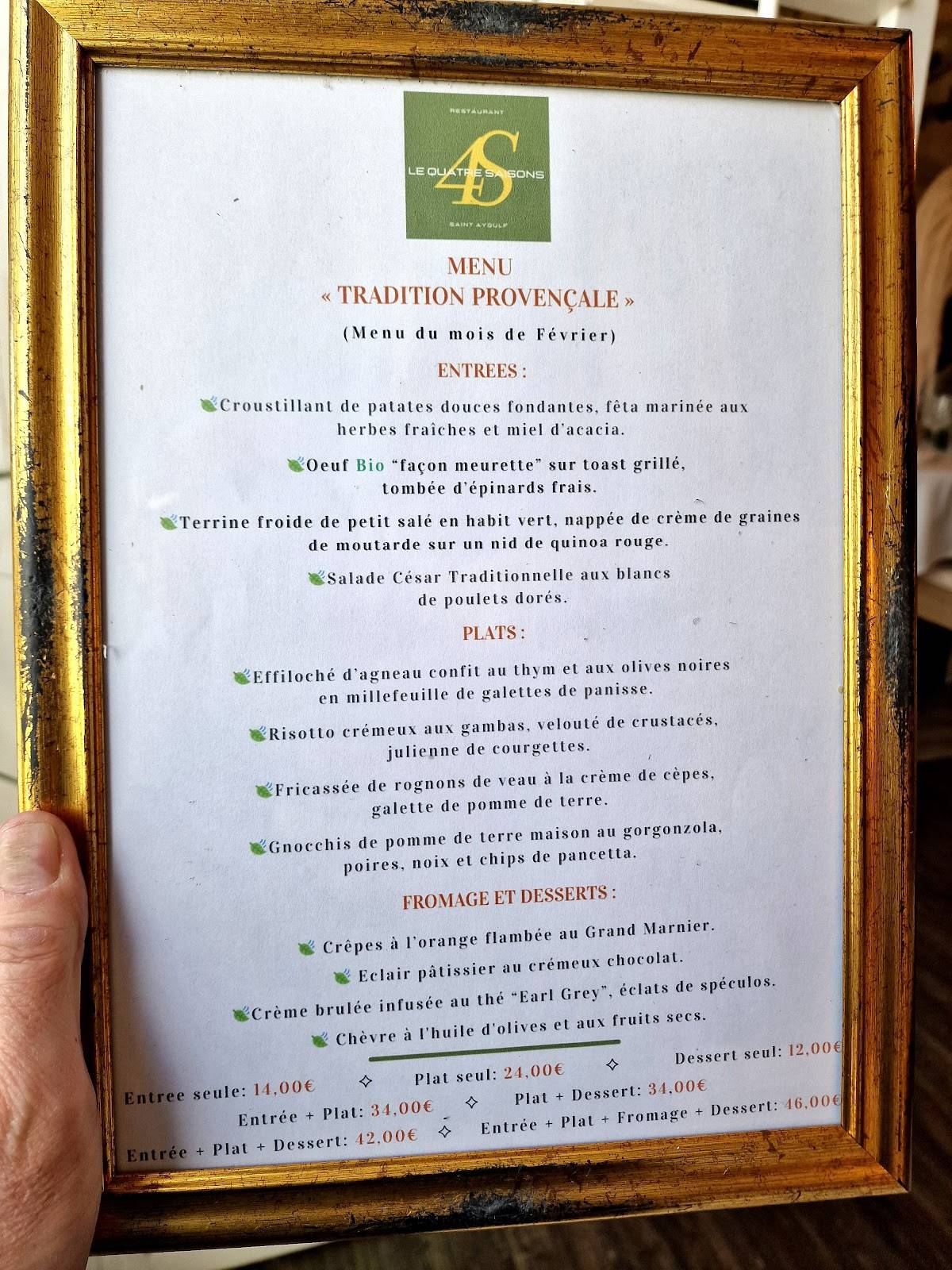 Menu au Le Quatre Saisons restaurant, Fréjus