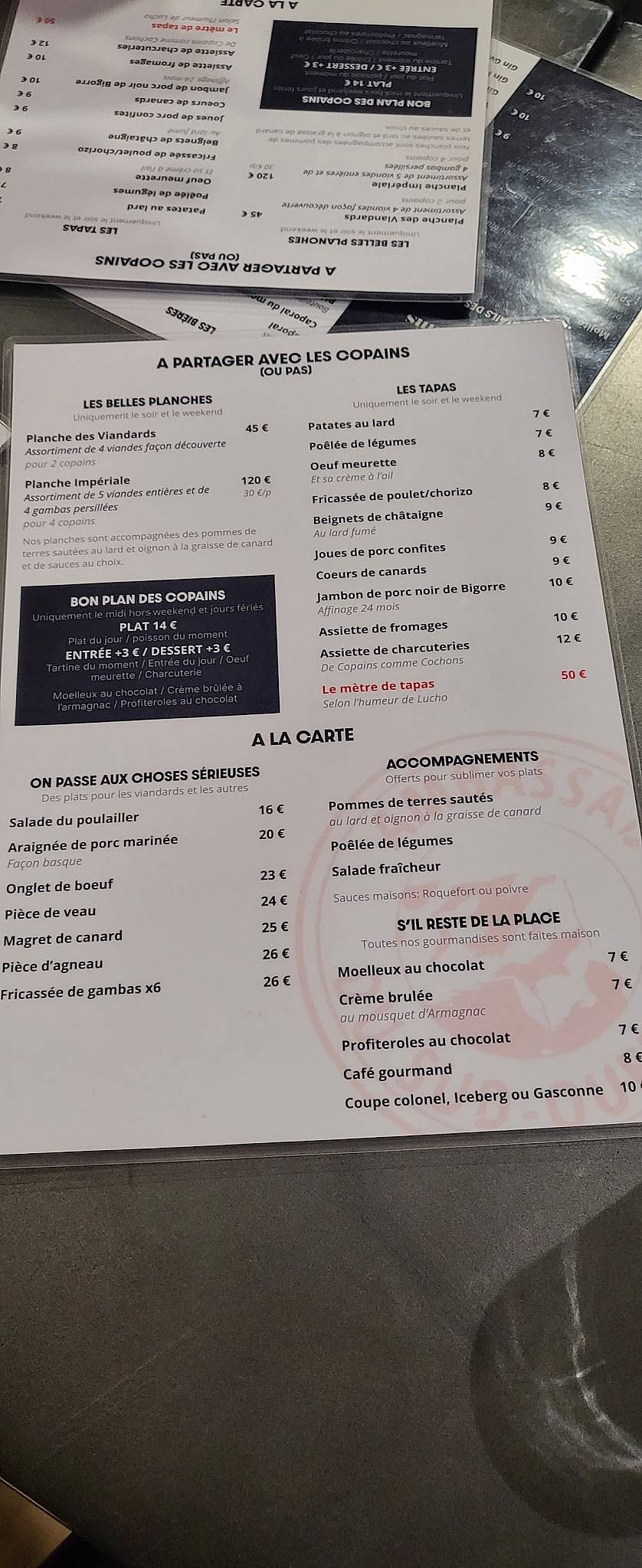 Menu au Le Refuge des Copains restaurant, Toulouse