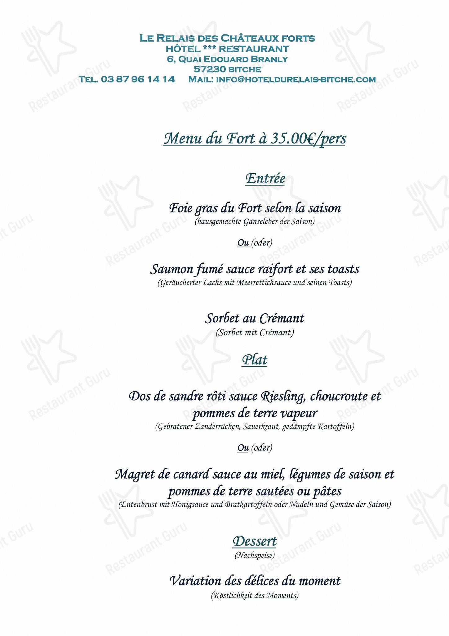 Menu au LE RELAIS DES CHATEAUX FORTS - HOTEL et RESTAURANT, Bitche