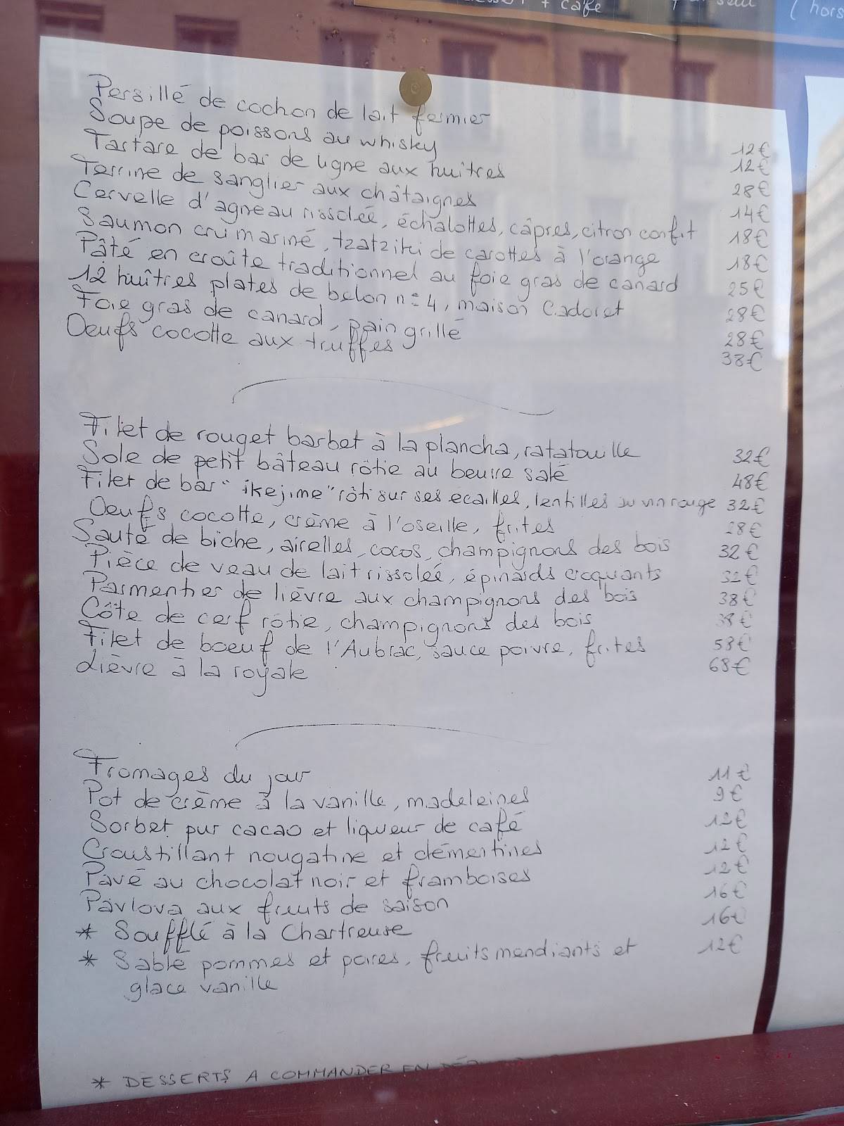 Menu au Le Repaire de Cartouche restaurant, Paris, 8 Bd des Filles du ...