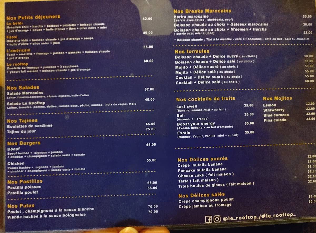 Carta de Le Rooftop Restaurant, Safi