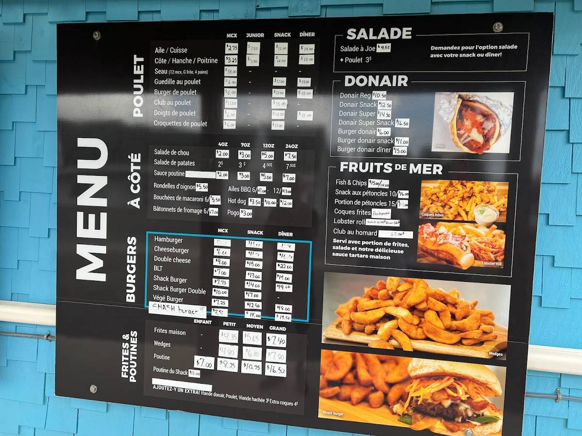 Menu au Le Shack à Joe fast food, Shippagan