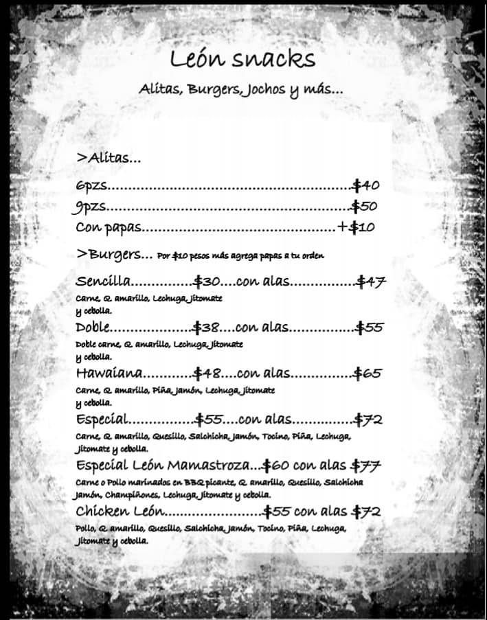 Menu at León Snacks & Salads restaurant, Mexico City