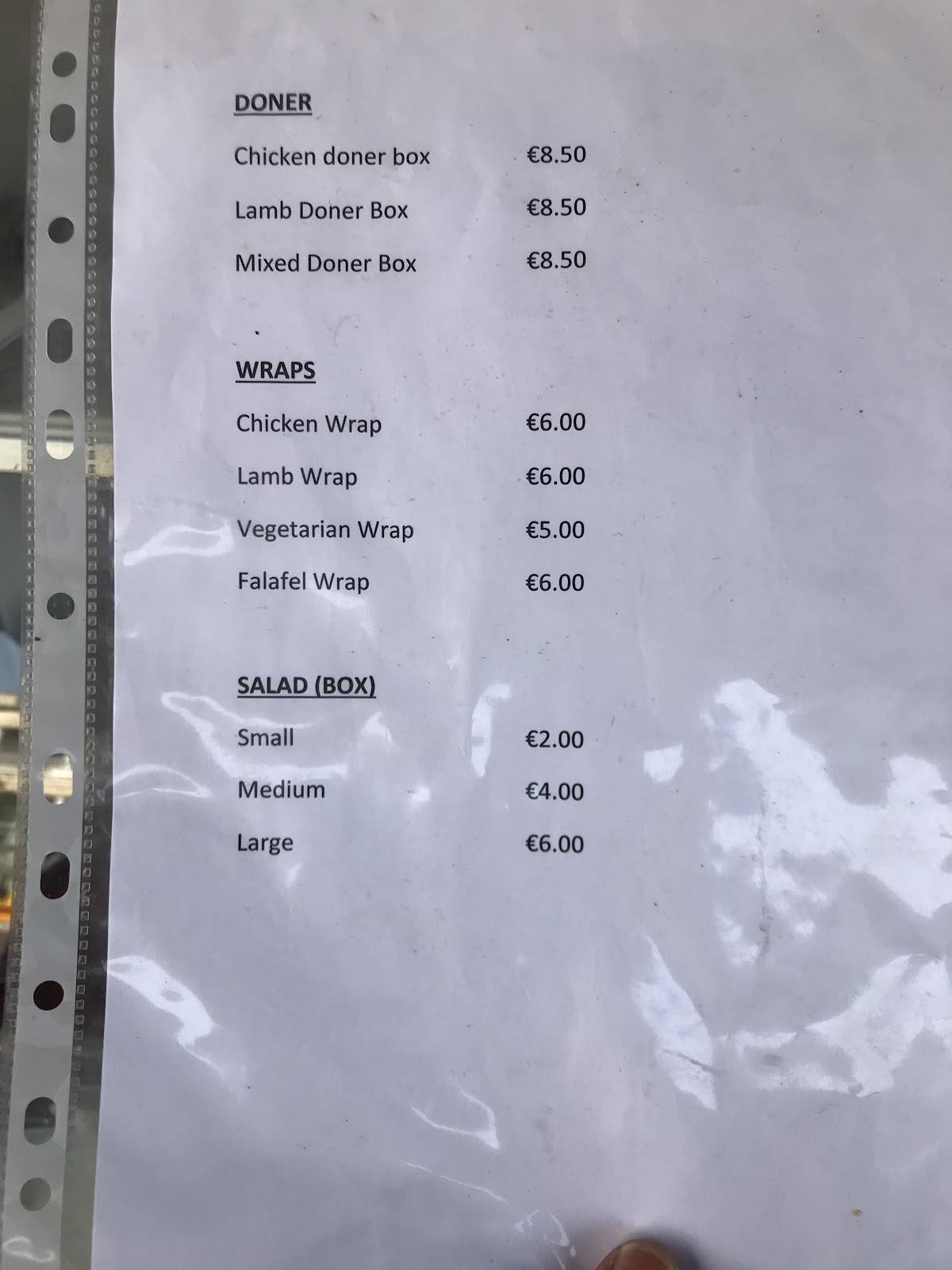 Menu at Lebanese Kebab Halal, Paola