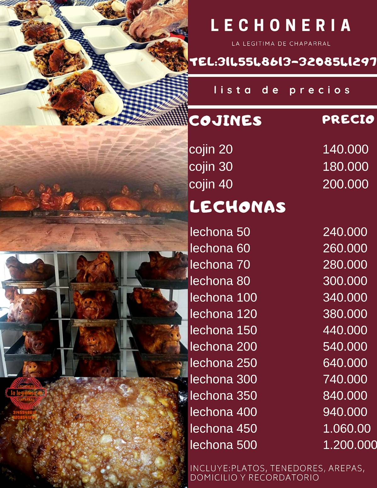Carta del restaurante Lechoneria la legítima del chaparral g, Bogotá