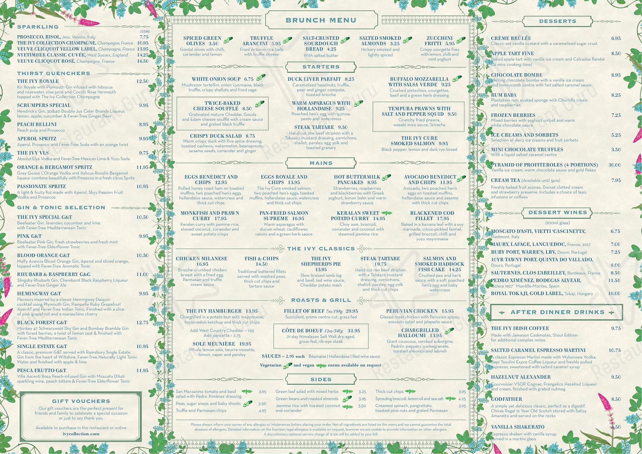 Menu at The Ivy Victoria Quarter Leeds restaurant, Leeds