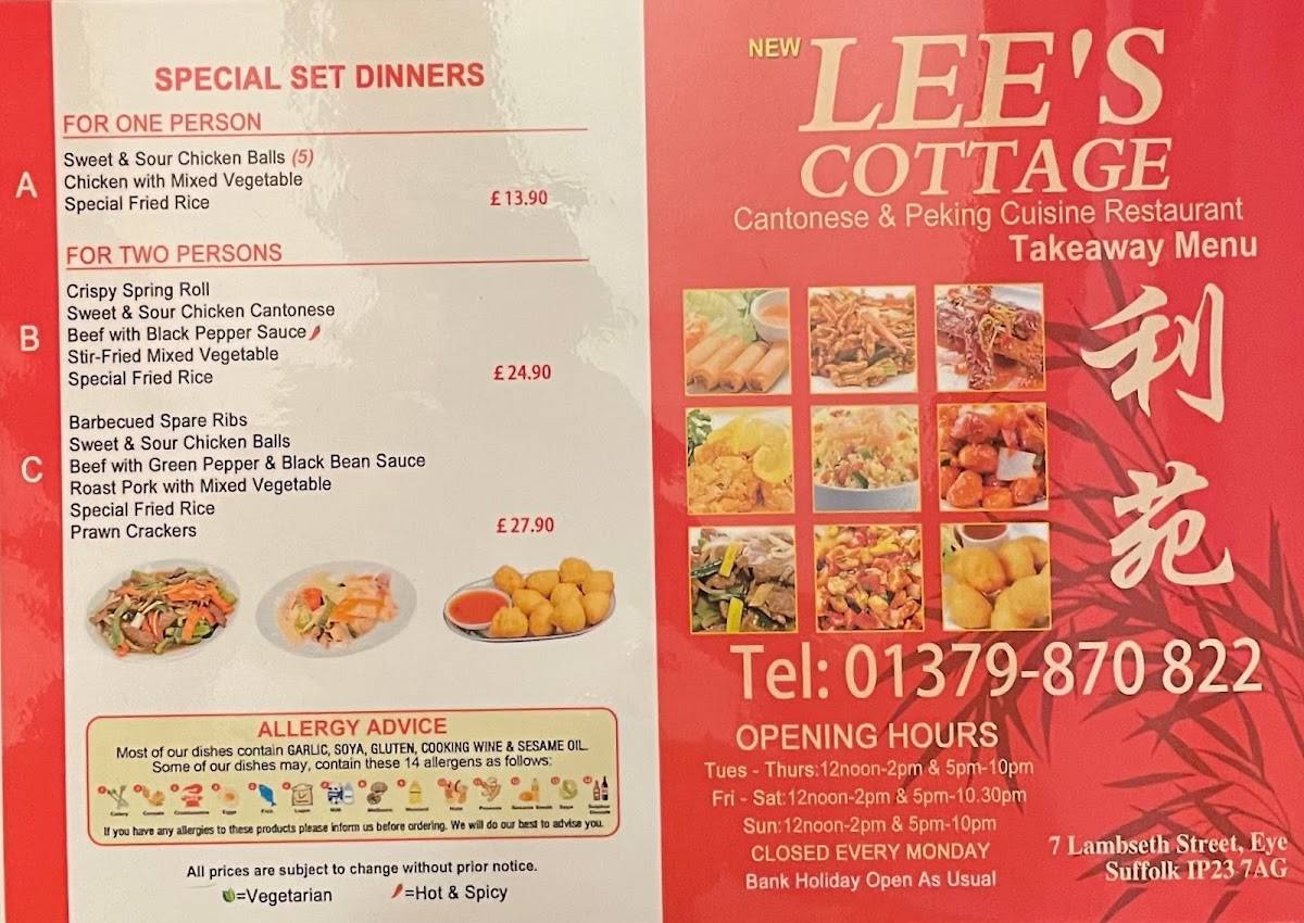 Menu at Lee's Cottage restaurant, Eye