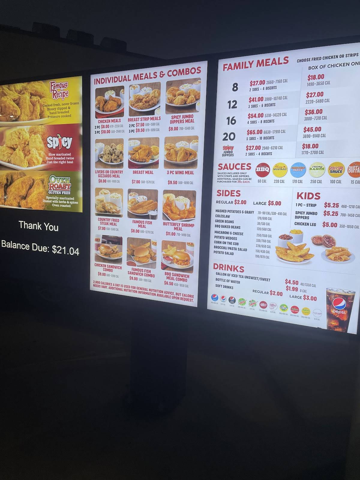 Menu at Lee's Famous Recipe Chicken restaurant, Milan