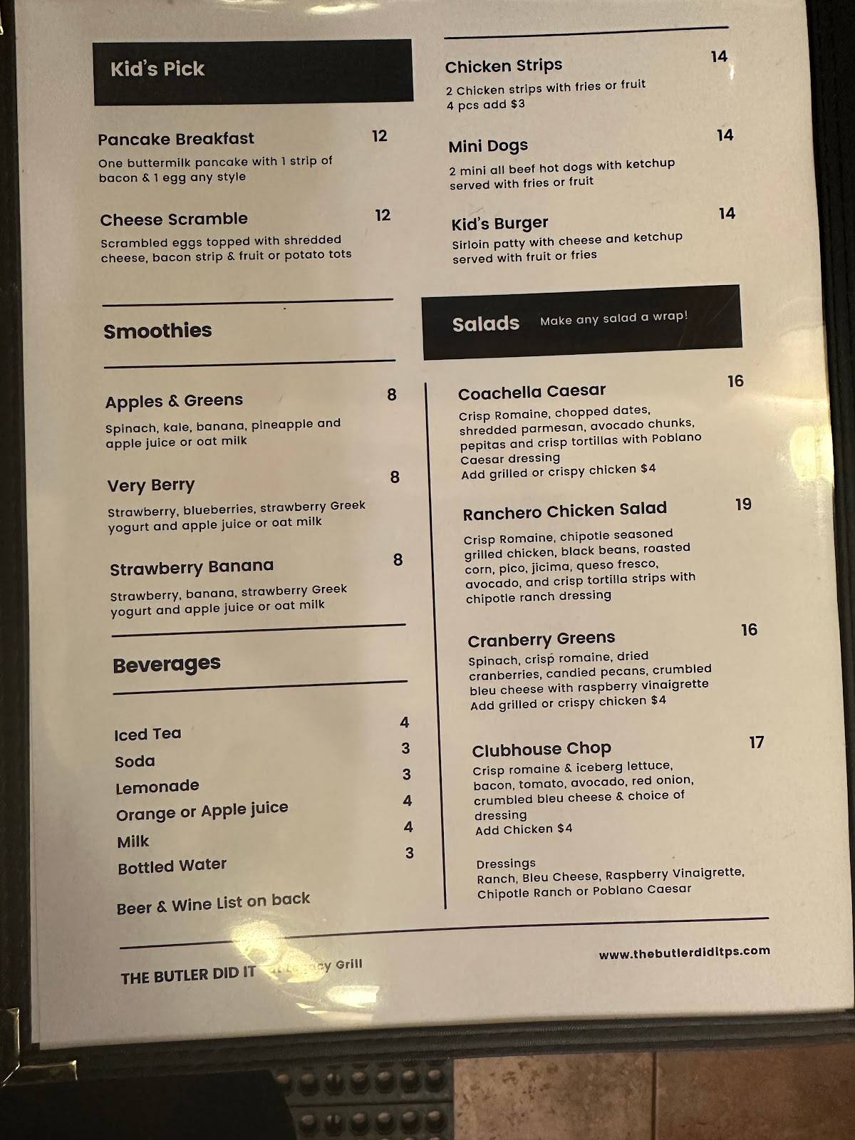 Menu at Legacy Grille by The Butler restaurant, La Quinta