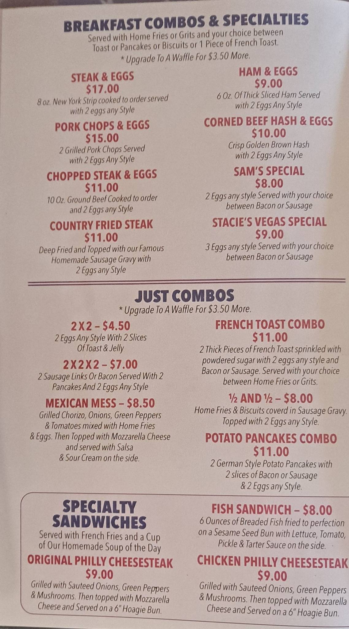 Menu at Legacy Pancake House restaurant, Dayton