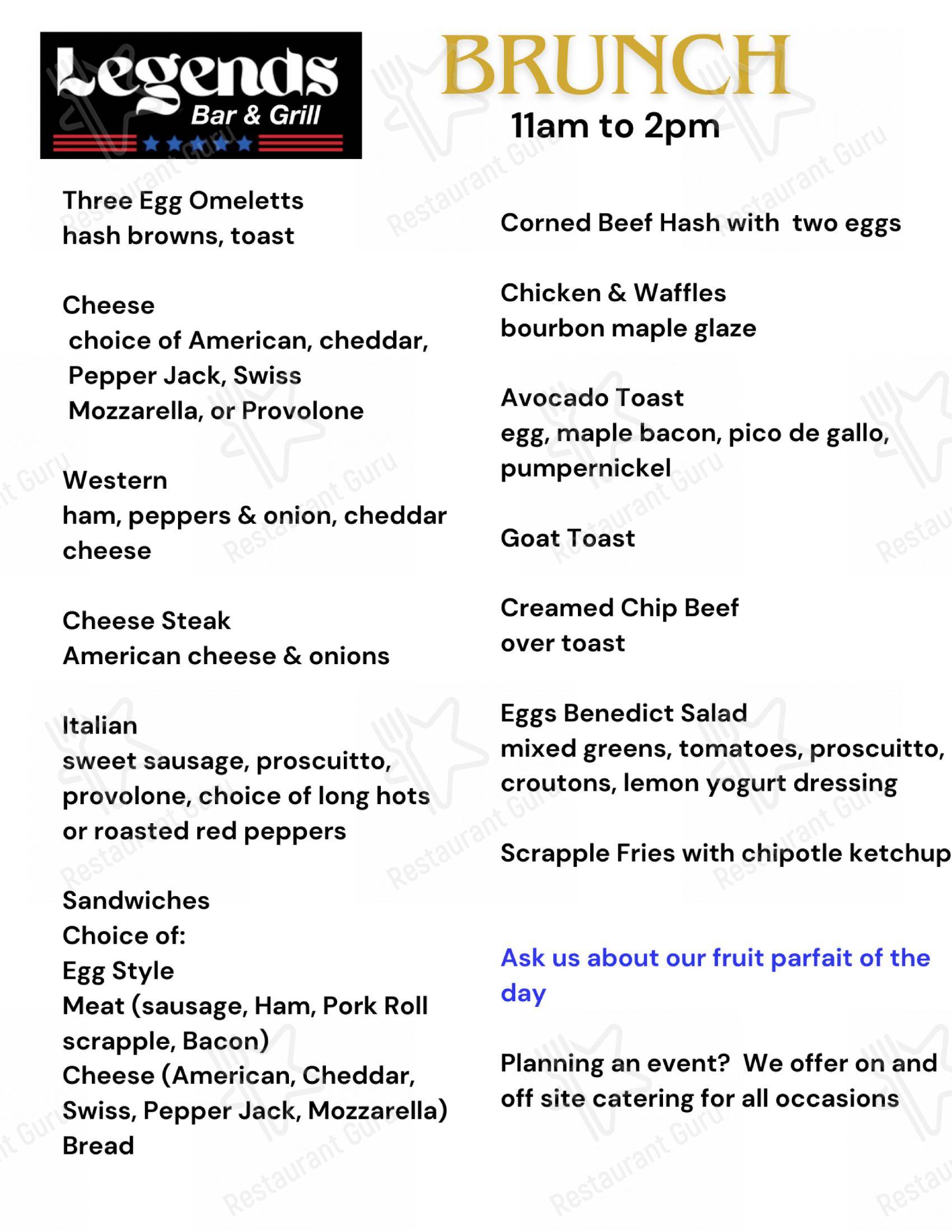 Menu at Legends Bar & Grill, Boothwyn