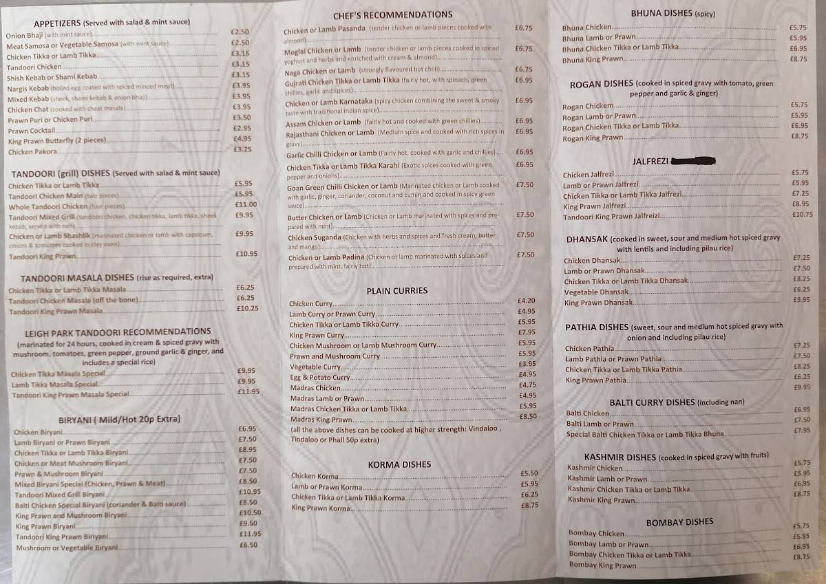 Menu at Leigh Park Tandoori Food Centre restaurant, Havant