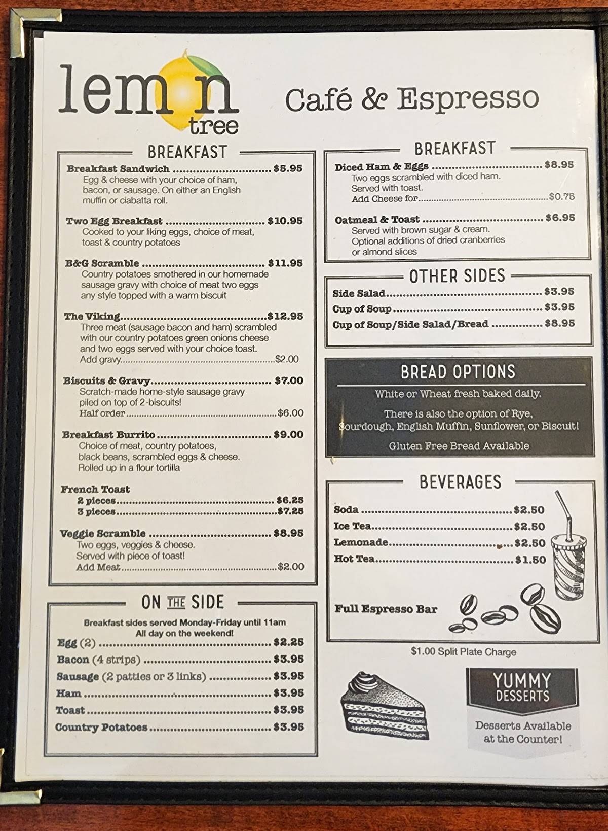 Menu at Lemon Tree Cafe & Espresso, Mossyrock