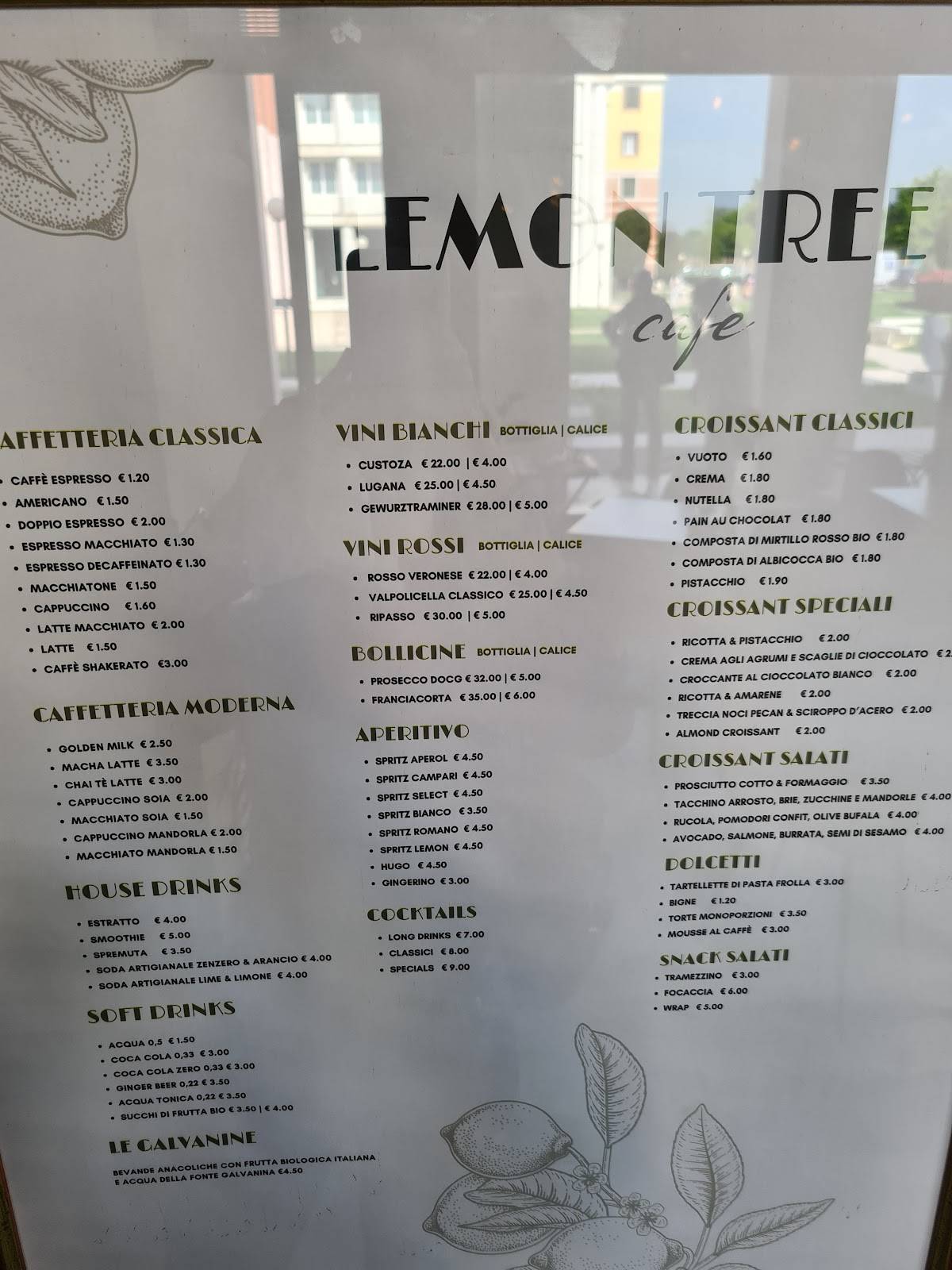 Menu au Lemon Tree Café, Verone