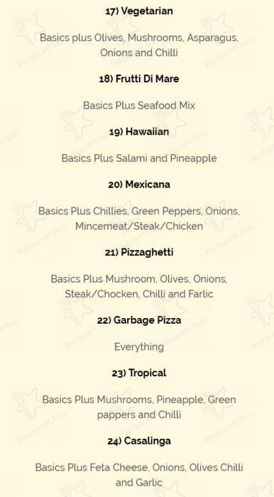 Menu at Pizzaghetti Lenasia restaurant, Lenasia