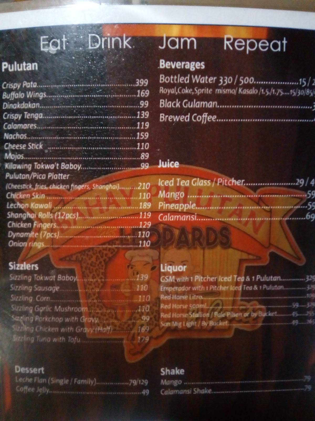 Carta del restaurante Leopards Lechon Cebu, Angono
