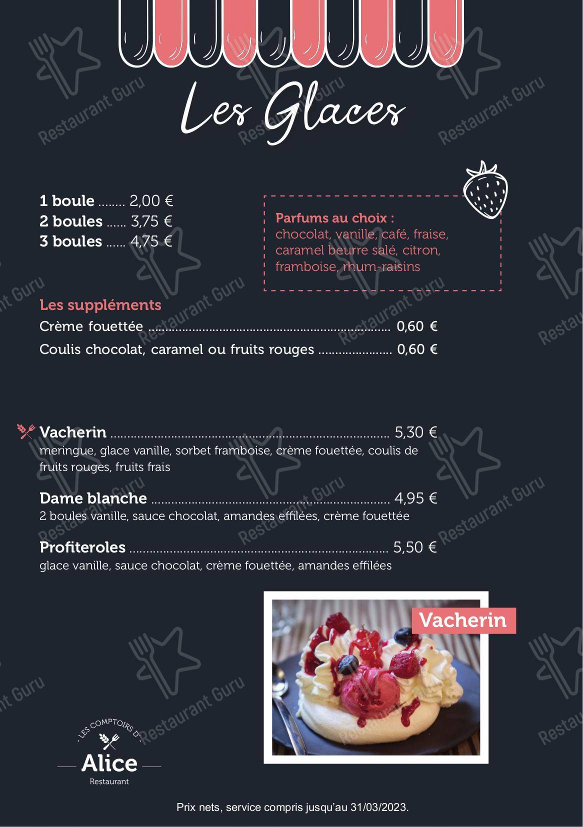 Menu au Les Comptoirs D'alice restaurant, Annemasse