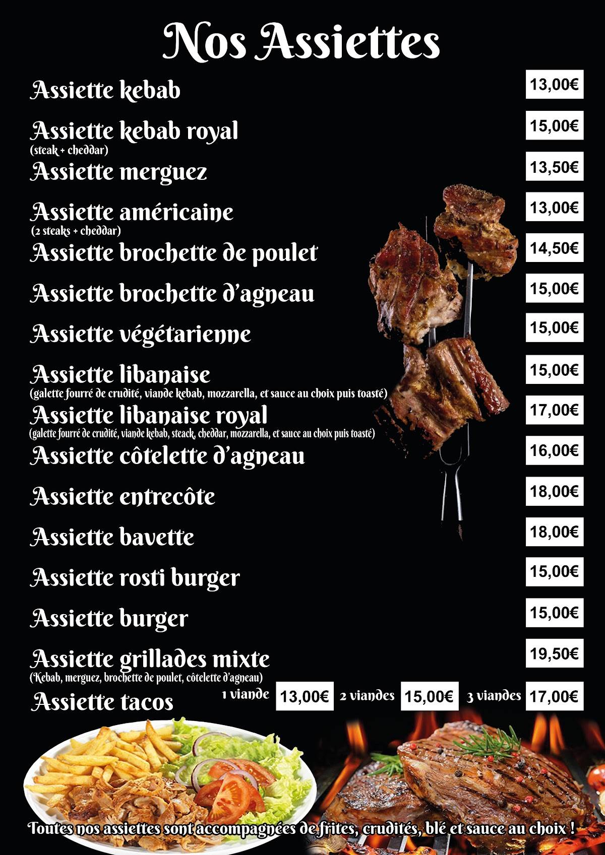 Menu au Les Grillades de Sillé restaurant, Sillé-le-Guillaume