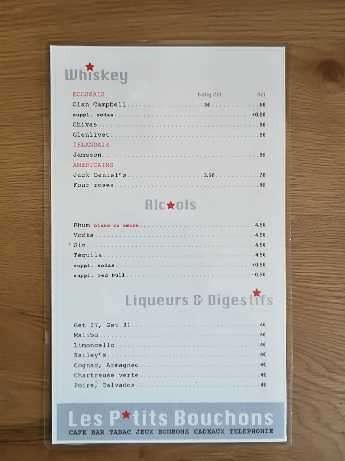 Menu au Les P'tits Bouchons pub et bar, Sathonay-Camp