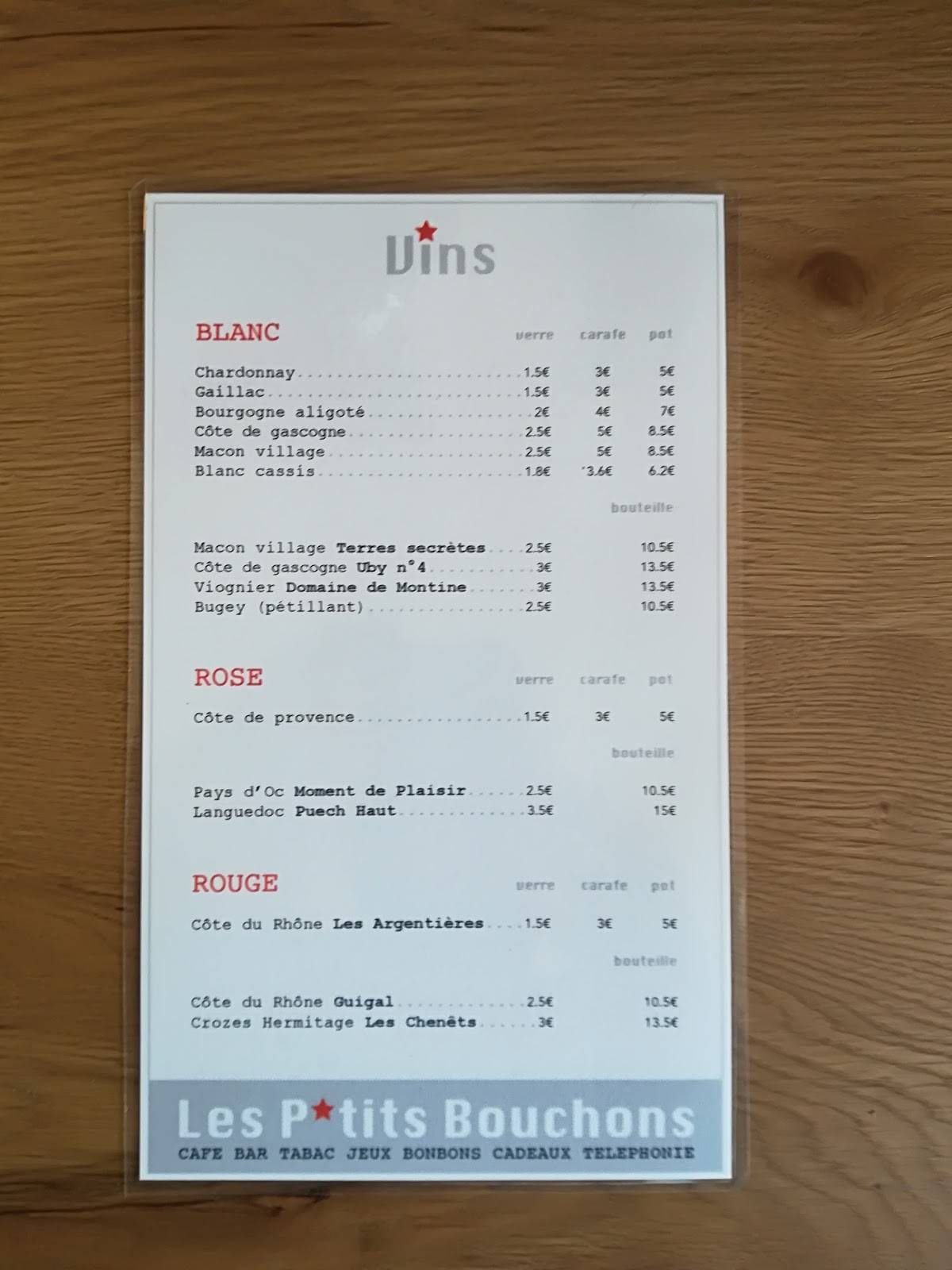 Menu au Les P'tits Bouchons pub et bar, Sathonay-Camp