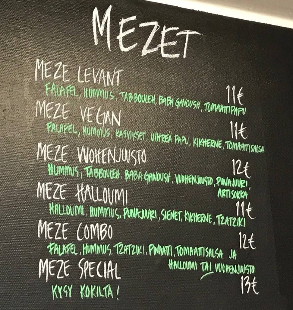 Menu at Restaurant Levant Töölö, Helsinki