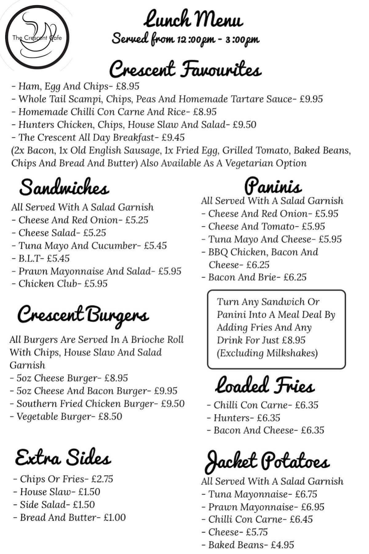 Menu at Lewis Clarke cafe, Felixstowe