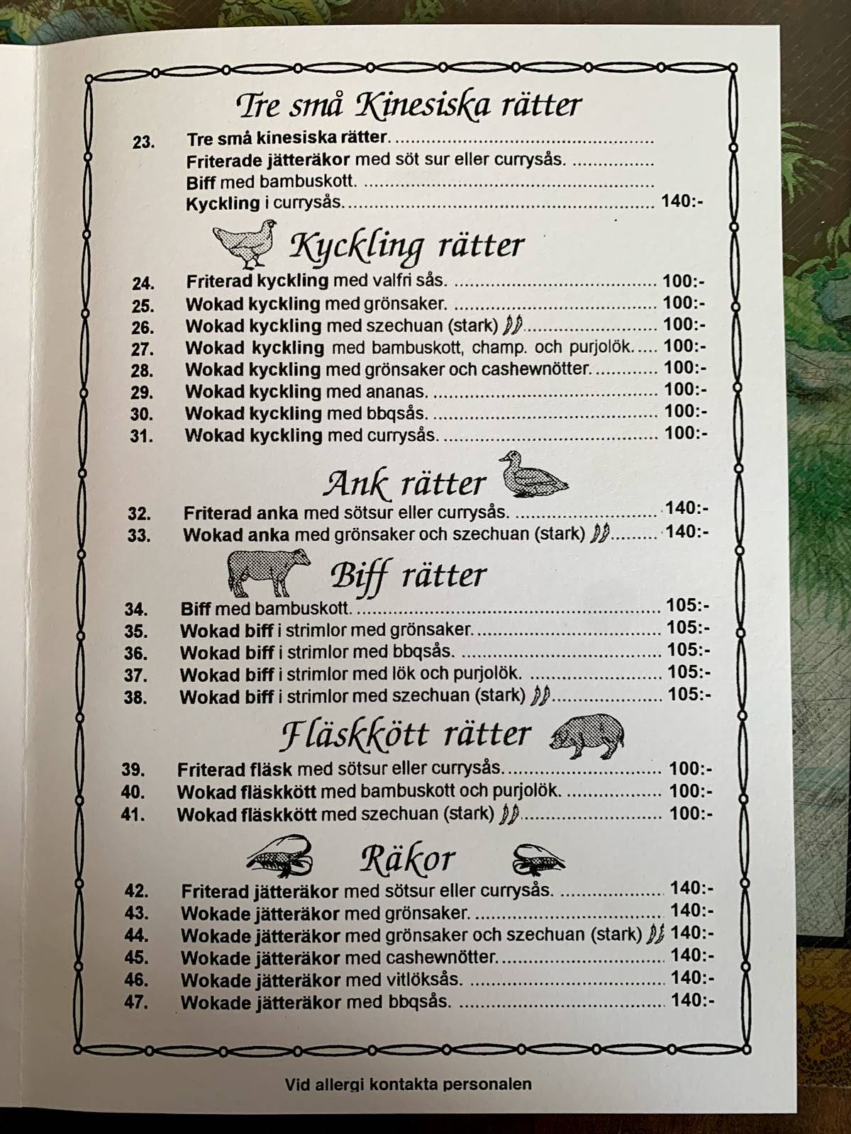 Menu at Lidköpings Wok House restaurant, Lidköping