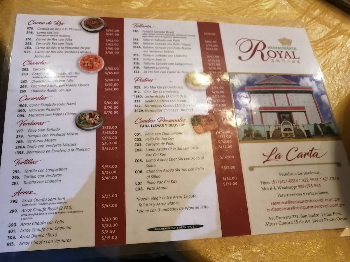 Carta del restaurante Chifa Royal, San Isidro
