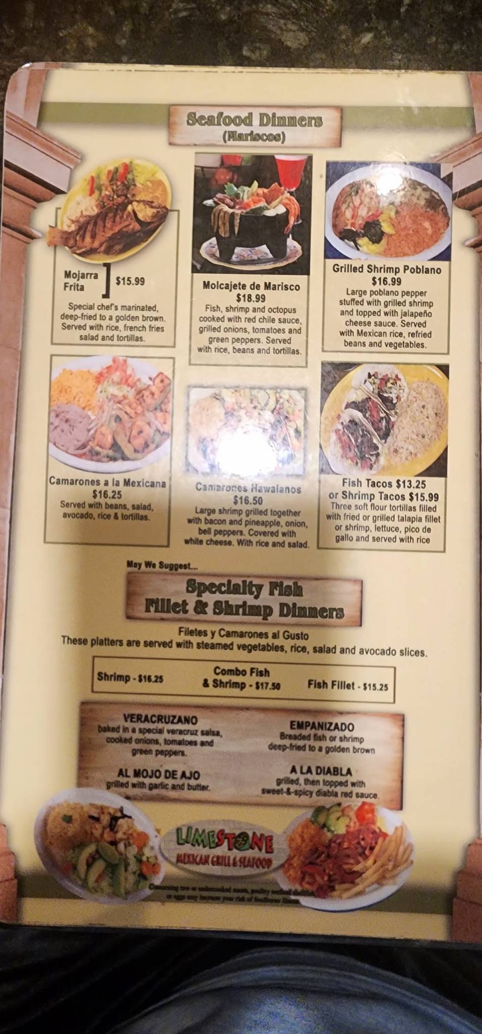 Menu at Limestone Mexican Grill & Seafood restaurant, Spring Branch