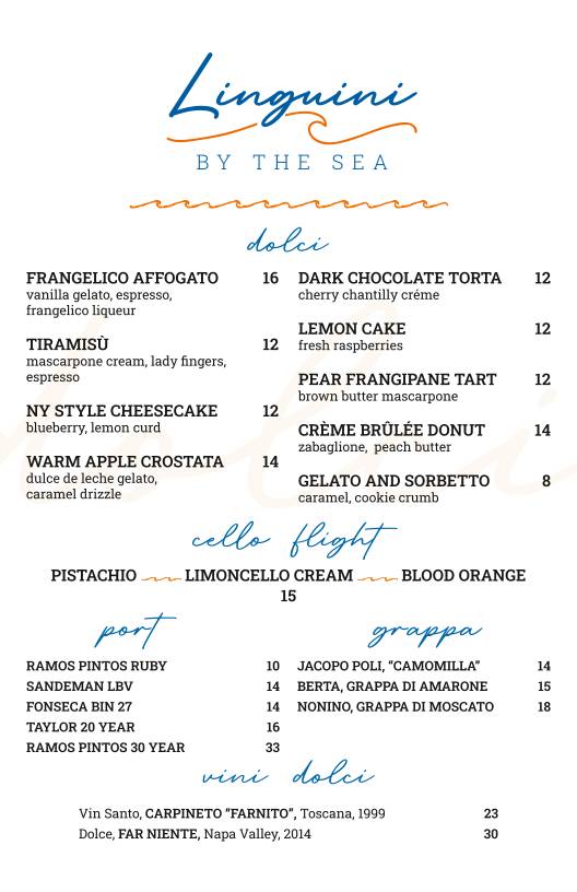 Menu at Linguini By The Sea restaurant, Atlantic City