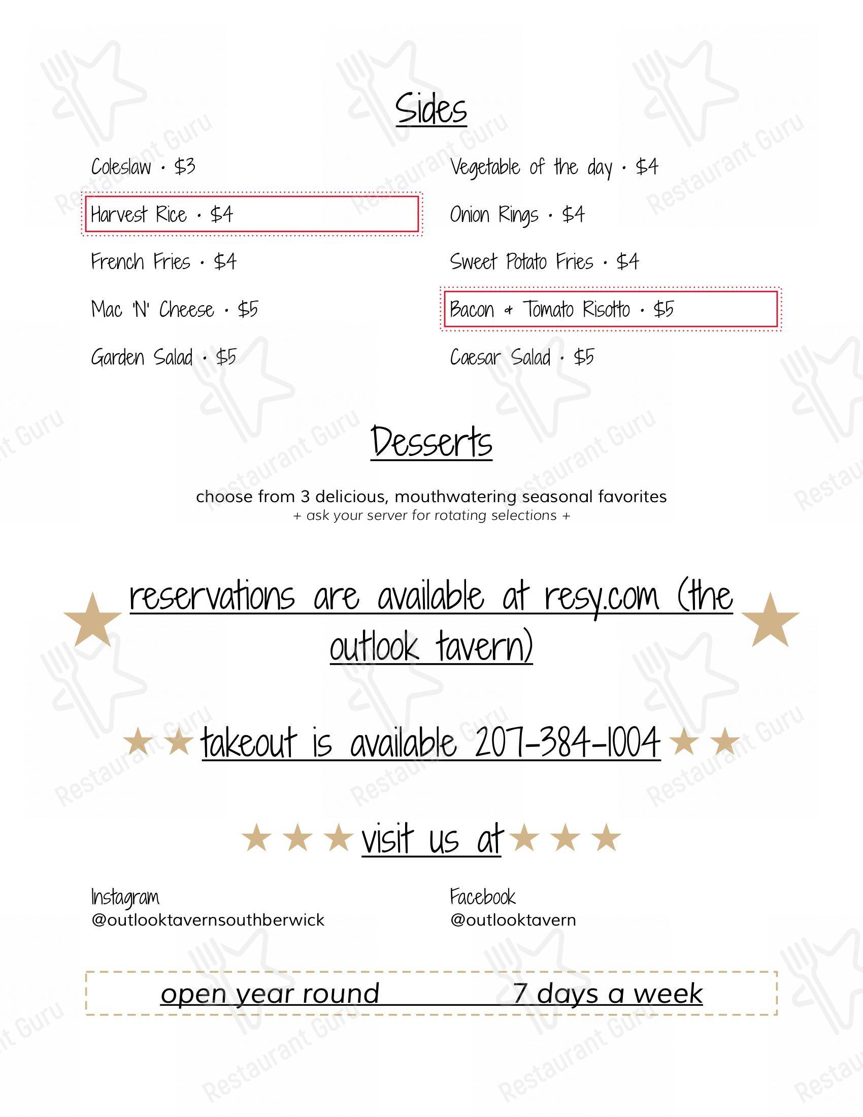 Menu at Links at Outlook Golf Course pub & bar, South Berwick