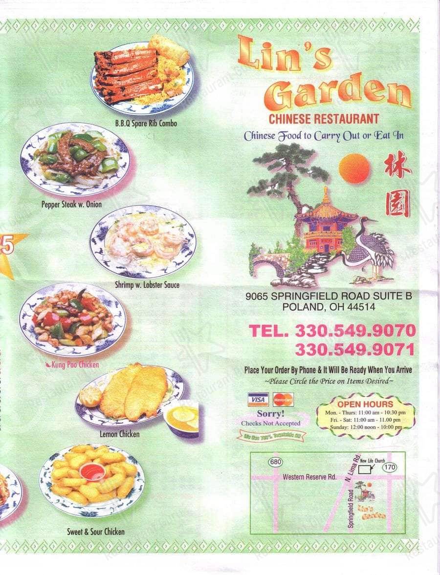 Menu at Lin's Garden restaurant, Boardman