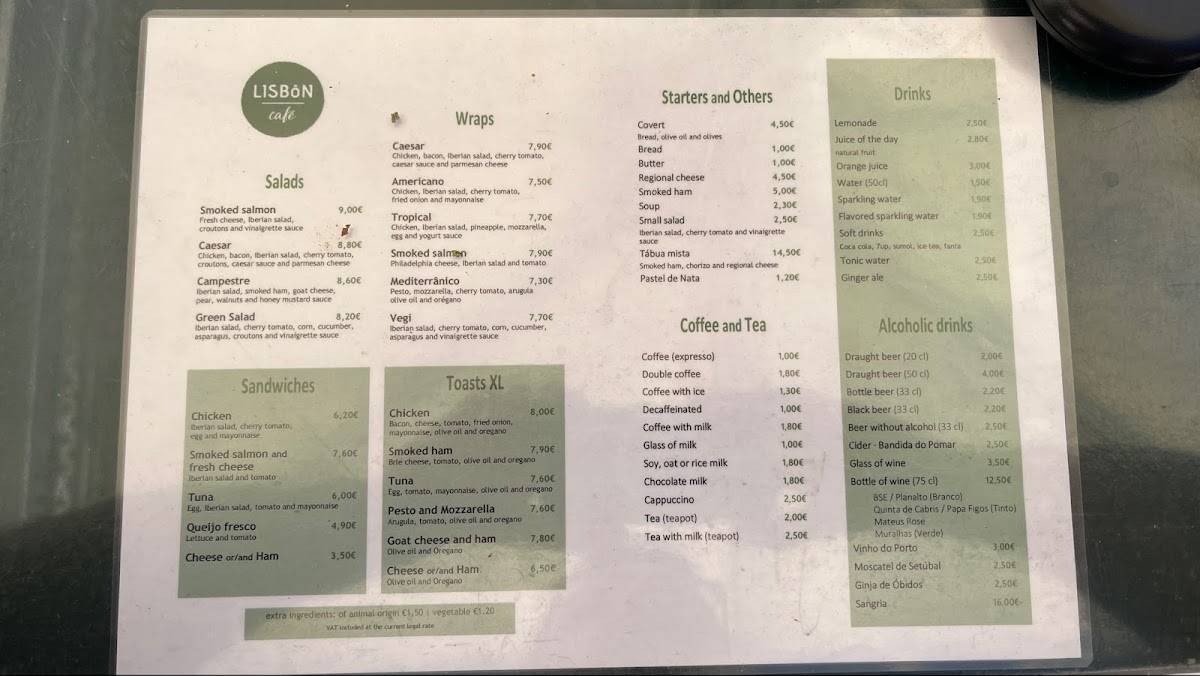 Menu at Lisbon Café - Belém, Lisbon