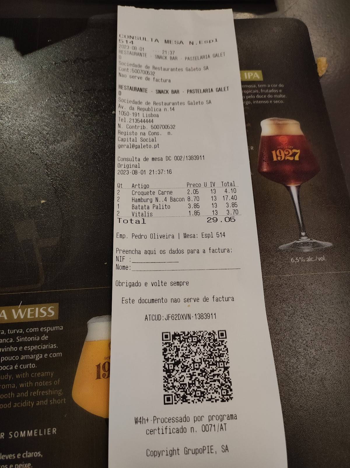Menu em Galeto restaurante, Lisboa