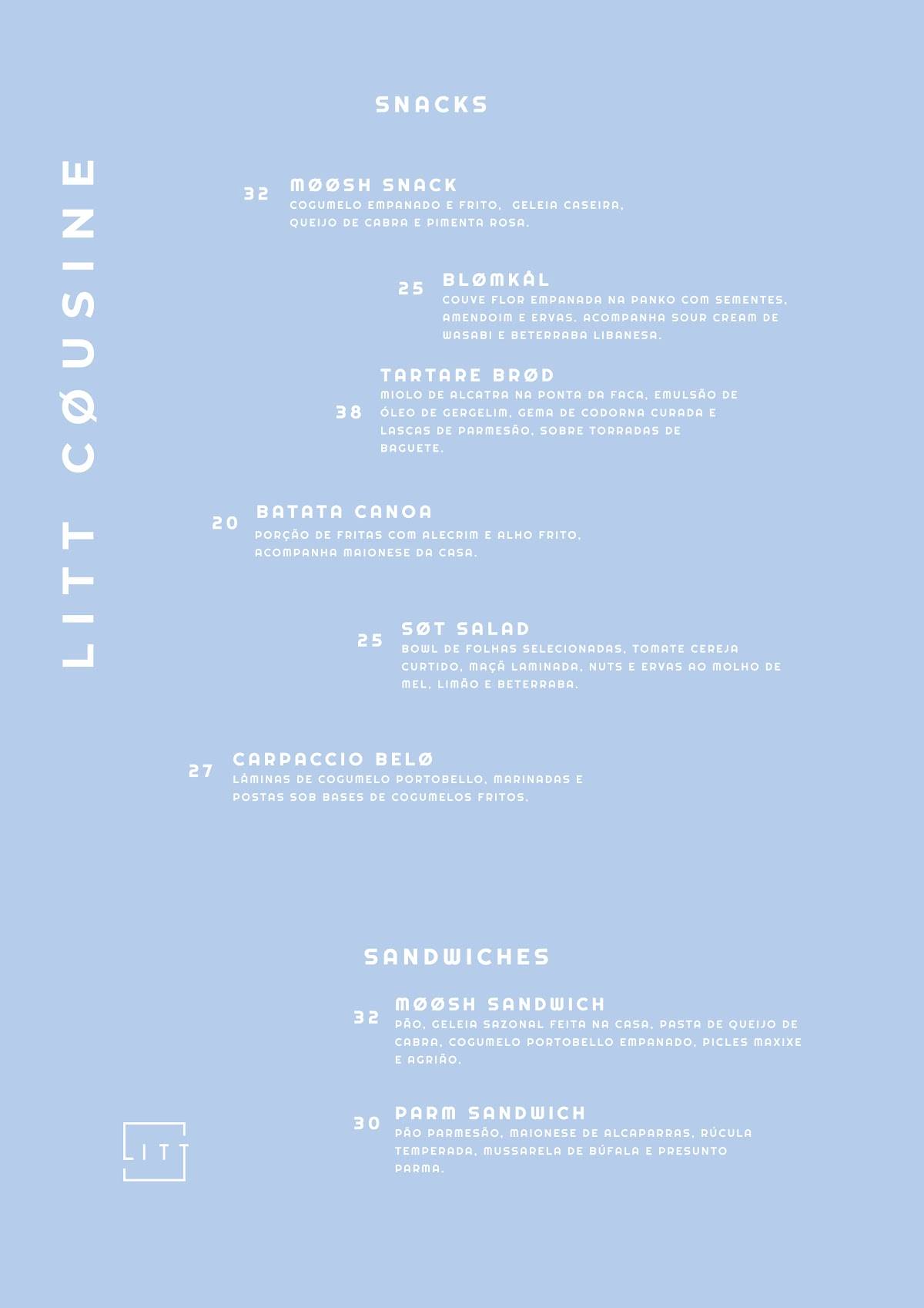 Menu em Litt Bar, São Paulo