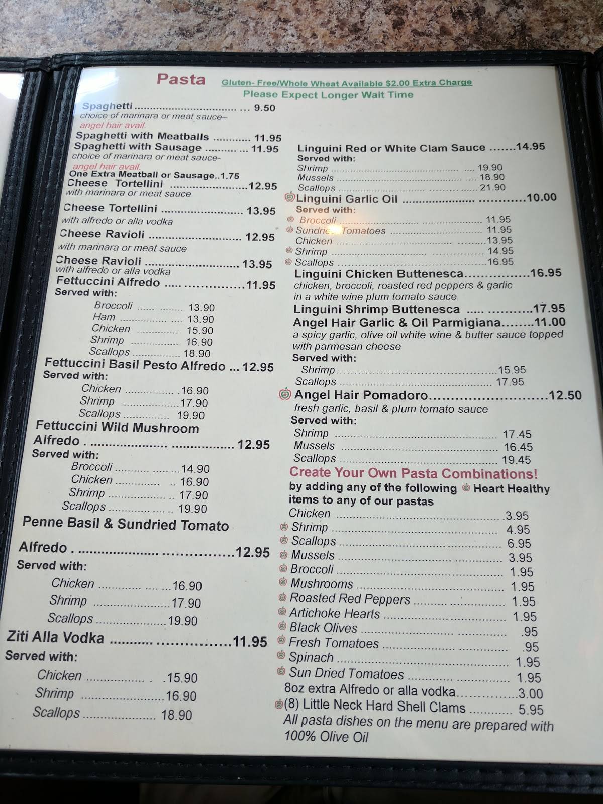 Menu at Little Italy restaurant, Tupper Lake