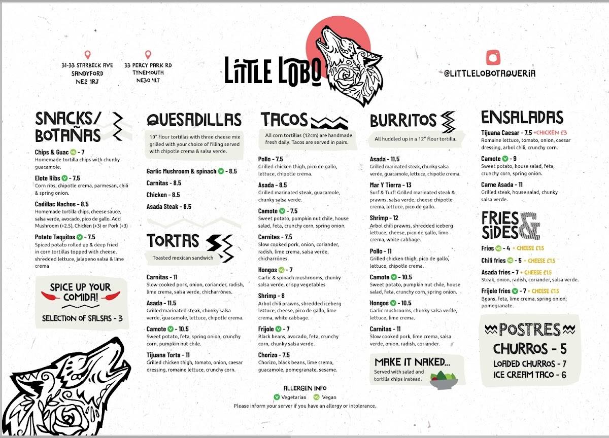 Menu at Little Lobo restaurant, North Shields
