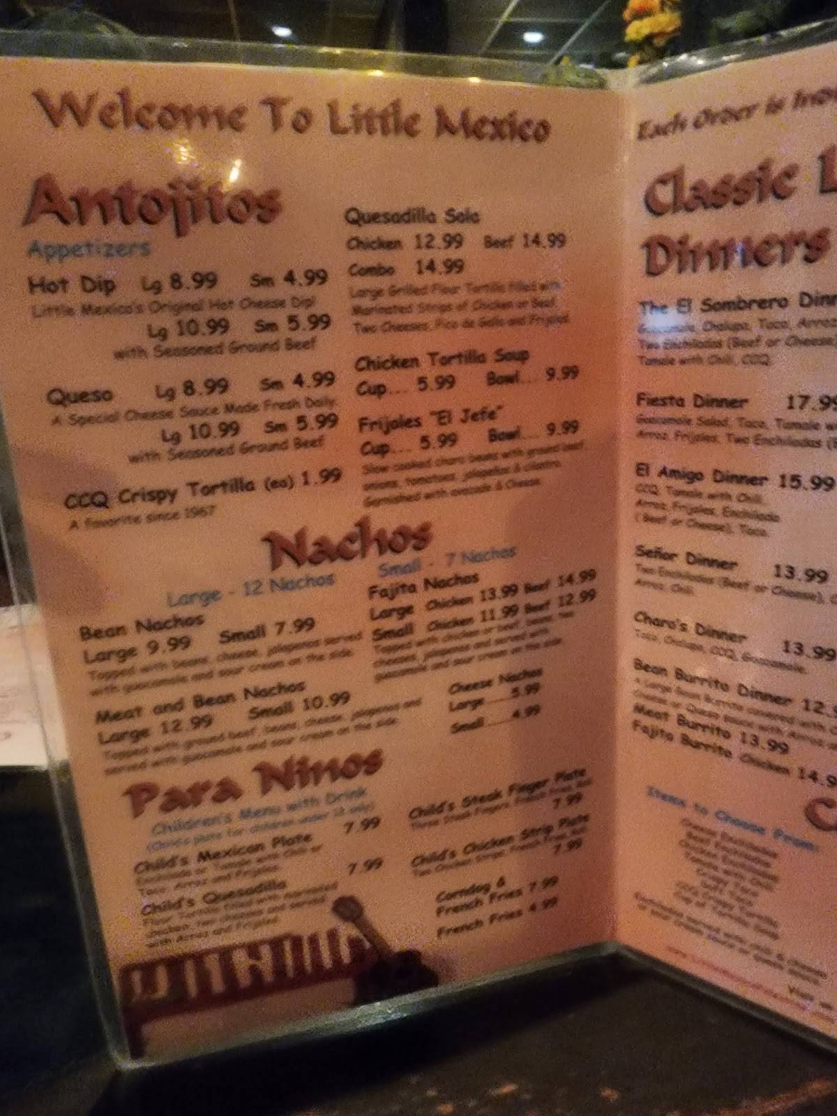 Menu at Little Mexico restaurant, Palestine, W Oak St