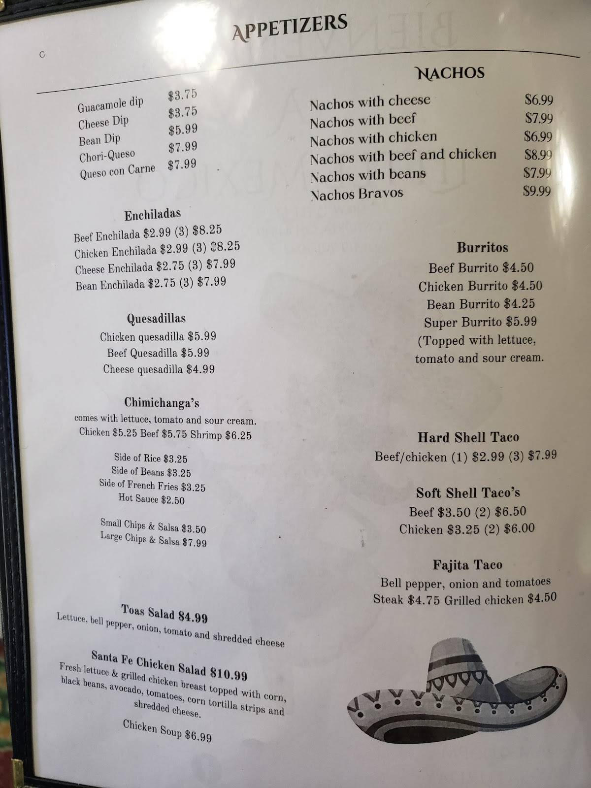 Menu at Little Mexico restaurant, Fostoria