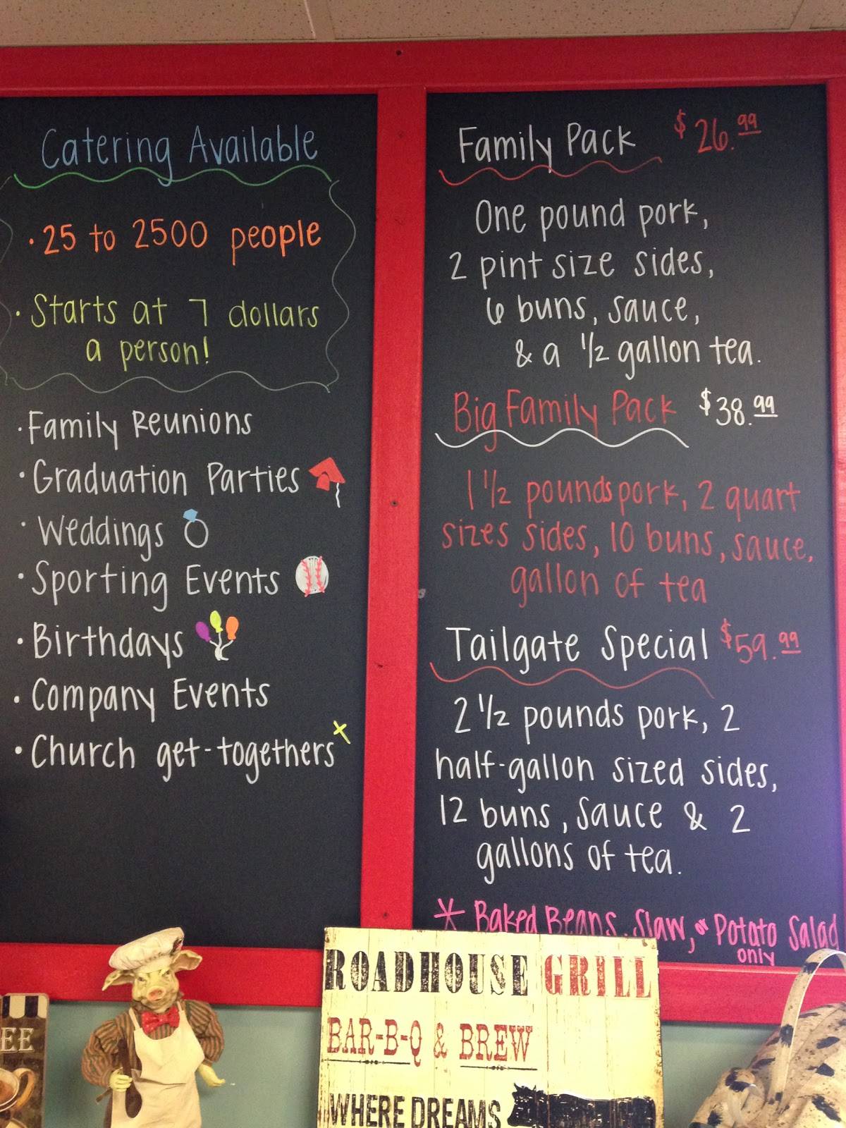 Menu at Little Pigs BBQ, Spartanburg