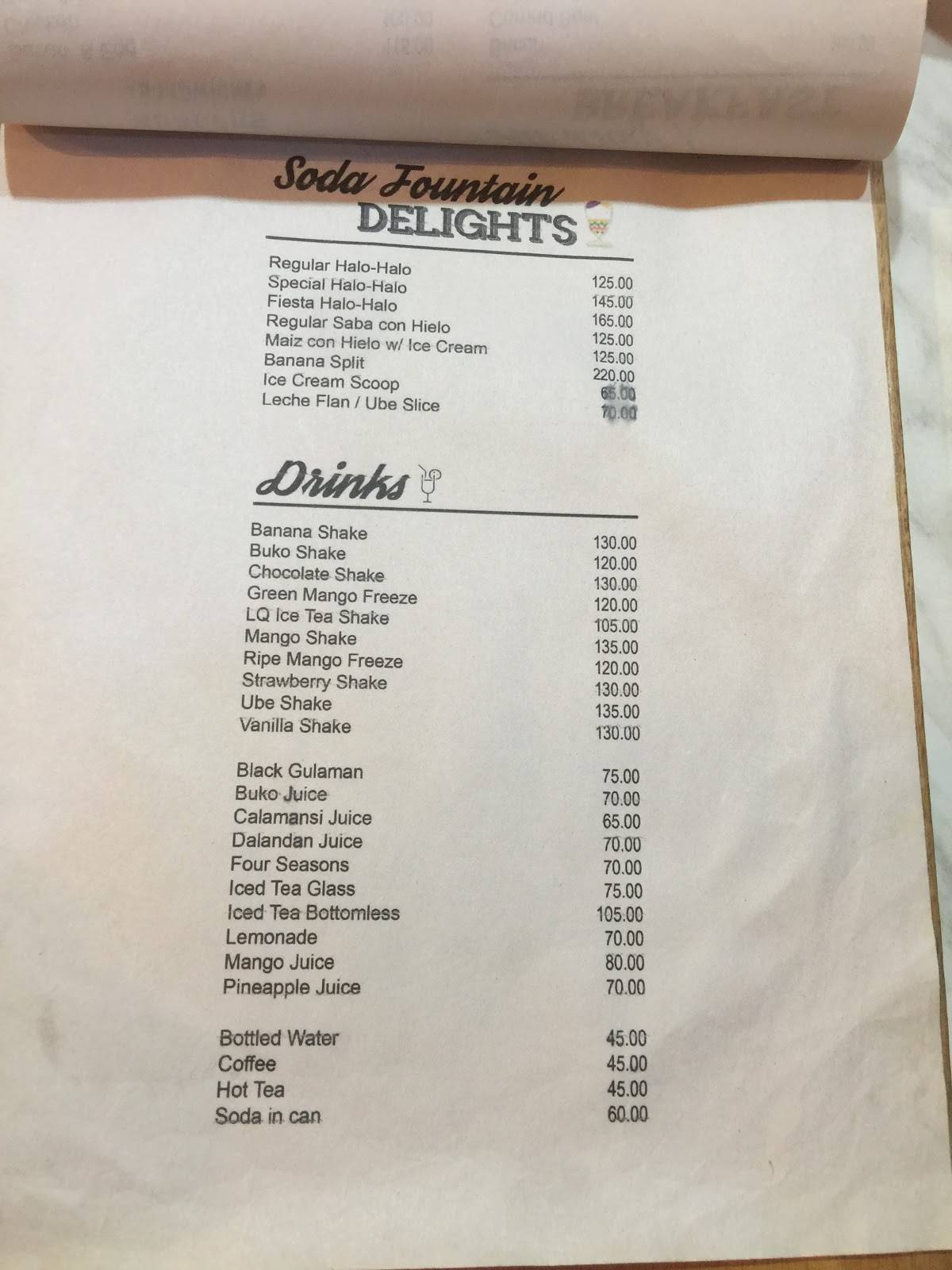 Menu at Little Quiapo desserts, Quezon City